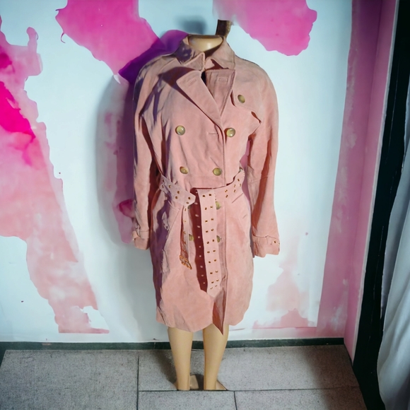 VENUS | Jackets & Coats | Rare Pink Suede Trench Coat L | Poshmark
